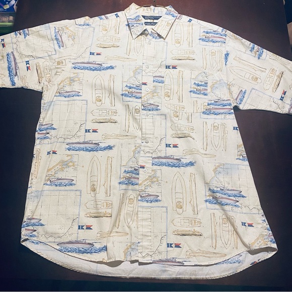 Nautica | Shirts | Nautica Ss Button Up Shirt Mens Xl Nautical Map Ship ...
